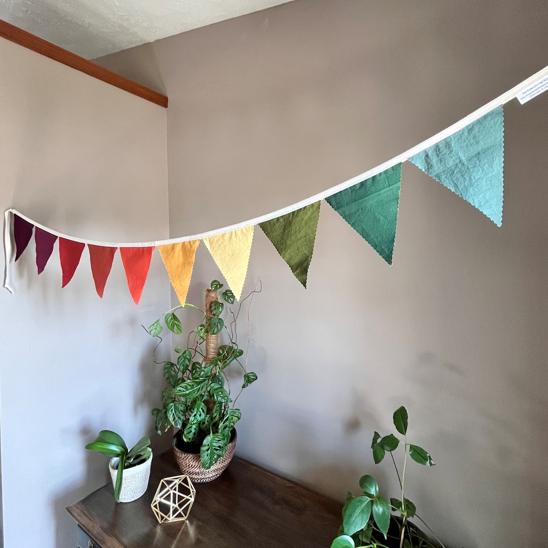 Boho Rainbow Bunting Banner, Fabric Pennants, Bedroom Decor, Triangle ...