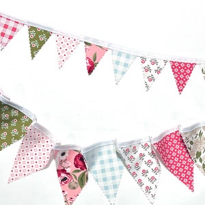 Mini Garden Floral Pennant Bunting, Pink, Green, Blue, Girls Nursery ...