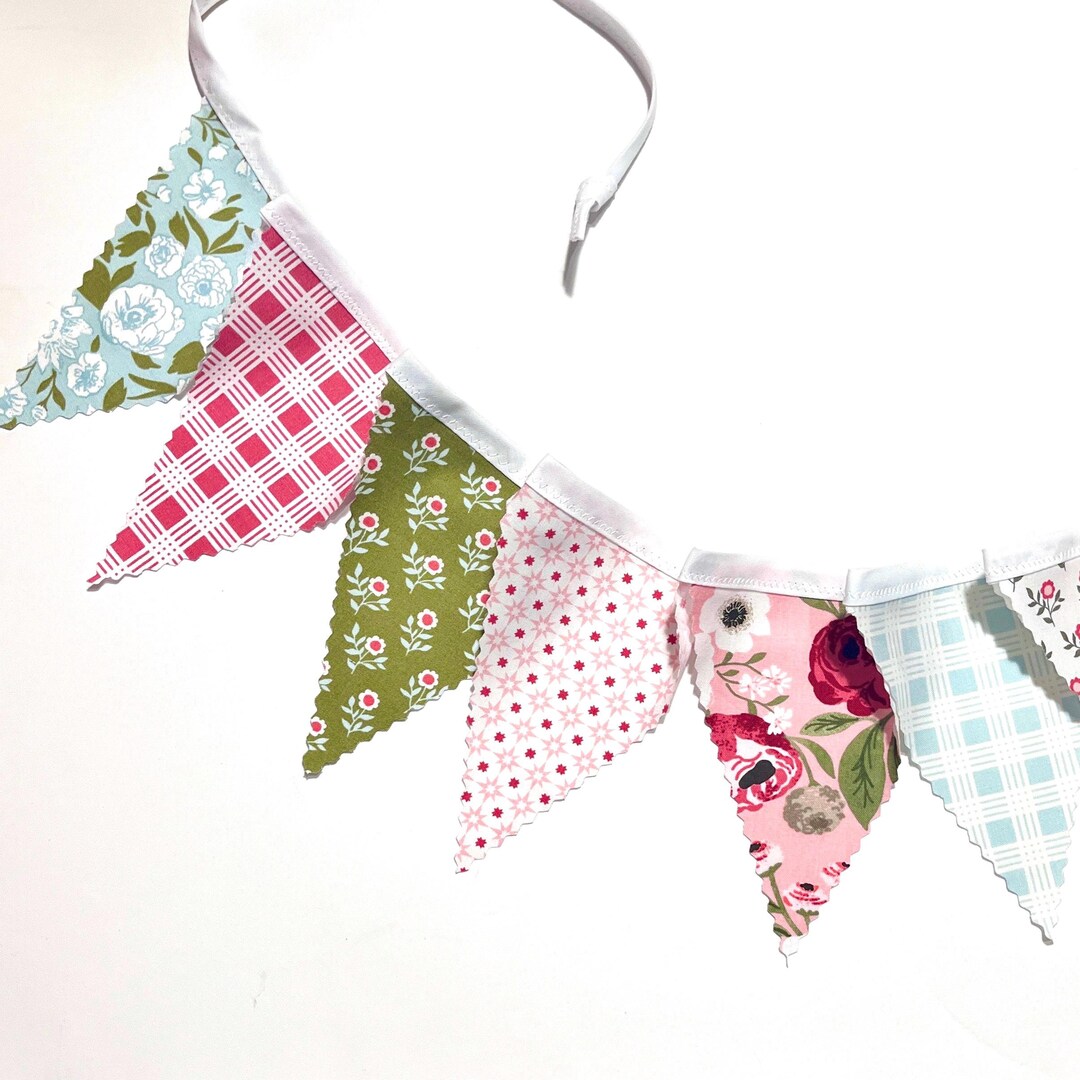 Garden Floral Pennant Bunting, Pink, Green, Blue, Girls Nursery Garland ...