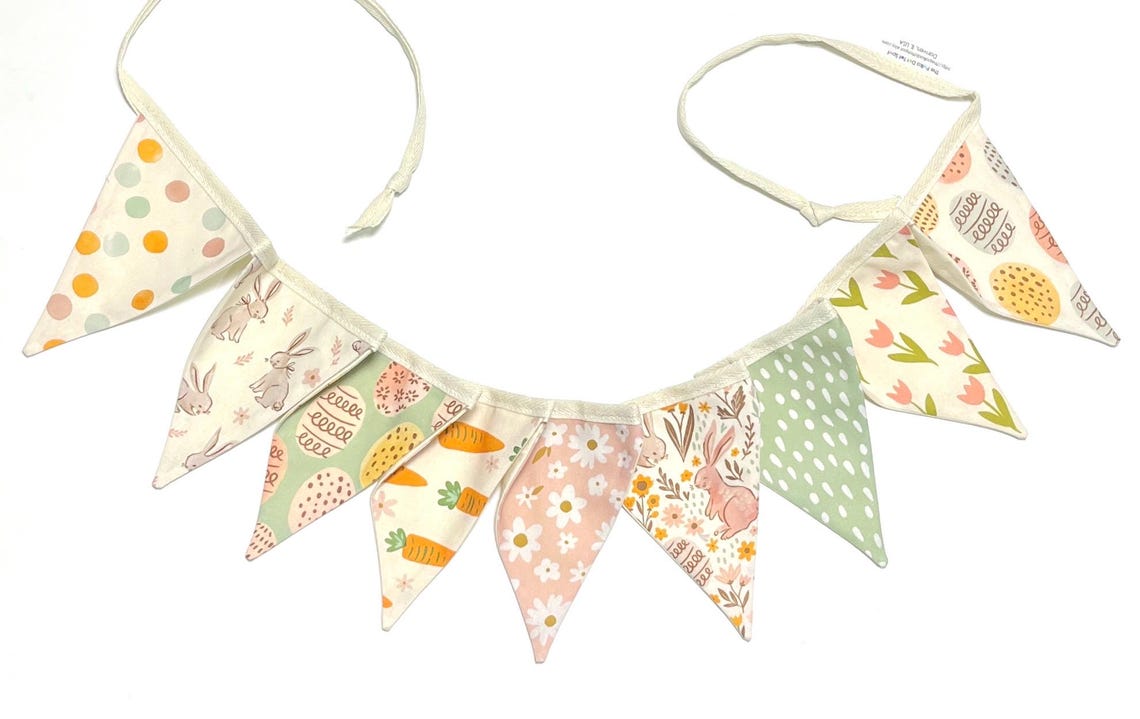 Easter Pennant Bunting, Pastel Fabric Banner, Old World Vintage Design ...