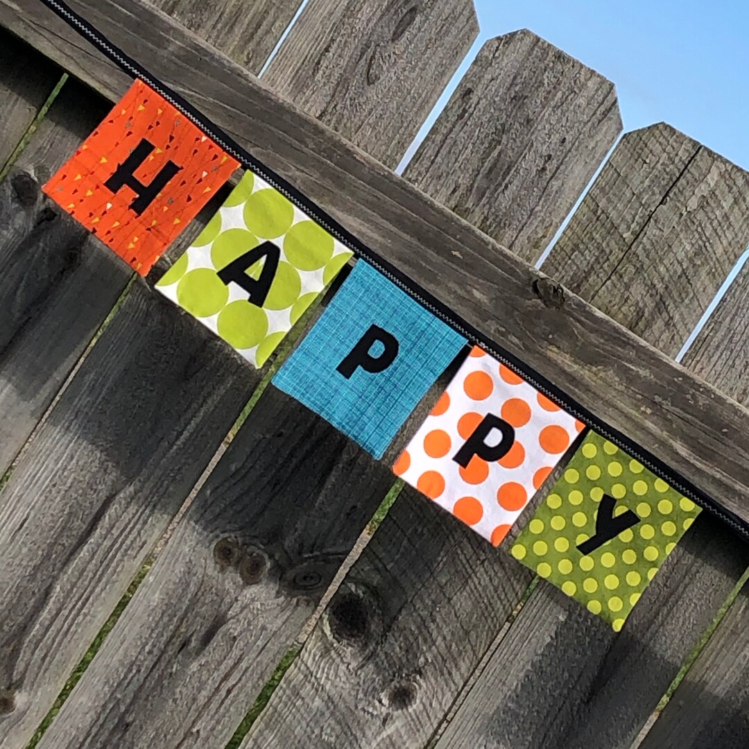 HAPPY BIRTHDAY Banner, Reusable Fabric Sign, Orange, Lime Green, Aqua ...
