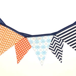 Orange Blue Pennant Bunting, Handmade Fabric Banner, Boys Bedroom ...