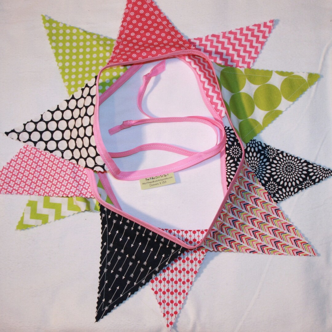 Pink Navy Green Pennant Bunting, Fabric Banner, Pennant Garland, Play ...