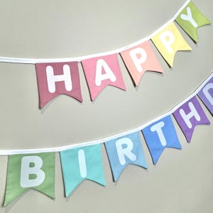 Happy Birthday Banner, Pastel Rainbow, Handmade Fabric Sign, Girls B ...