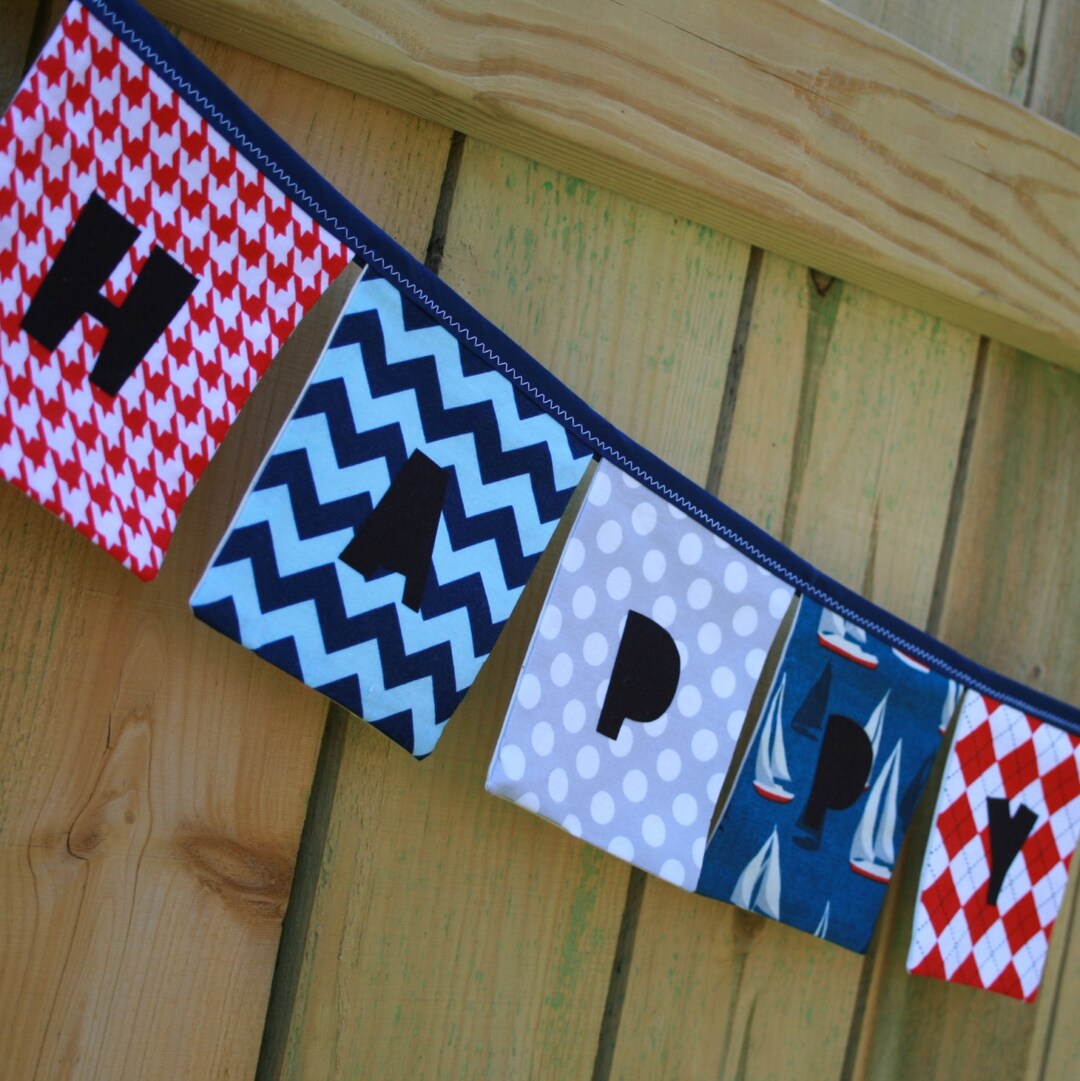 Nautical HAPPY BIRTHDAY Banner, Reusable Fabric Sign, Boy Birthday ...