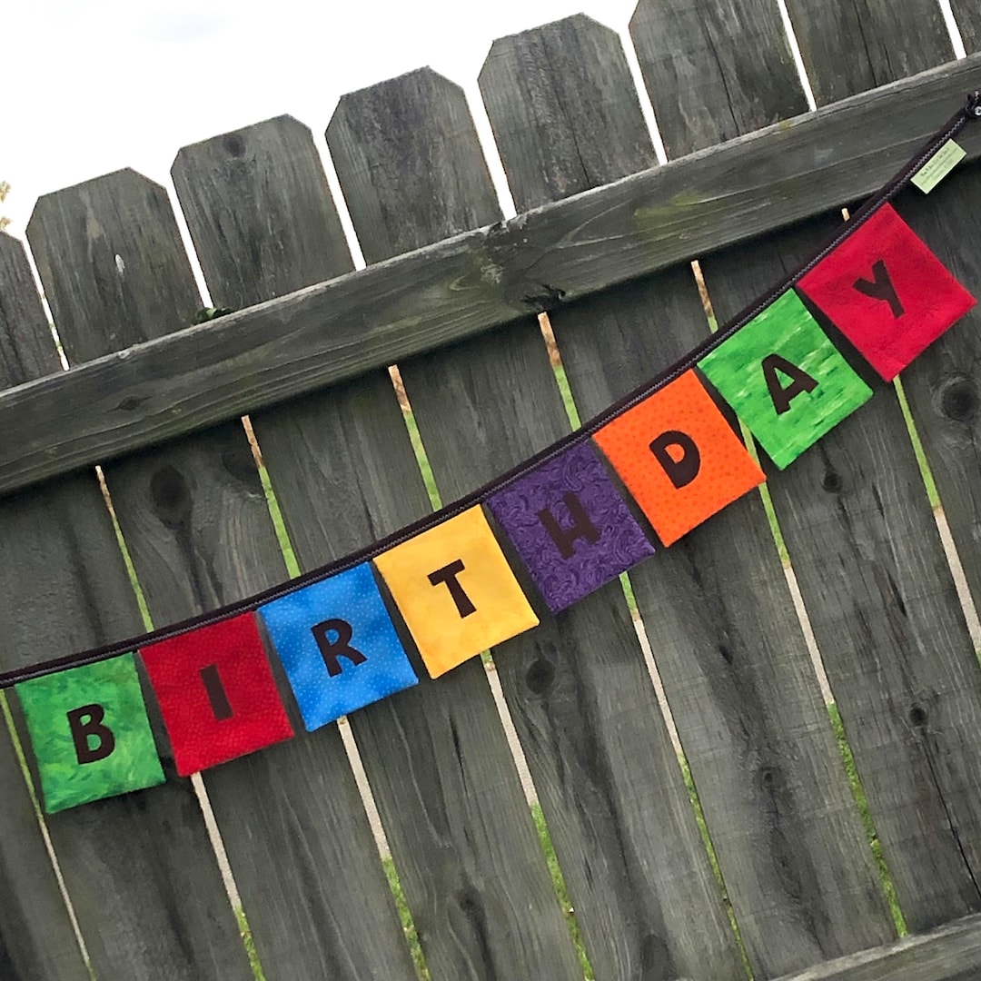 HAPPY BIRTHDAY Banner, Reusable Fabric Sign, Bright Cheery Rainbow ...
