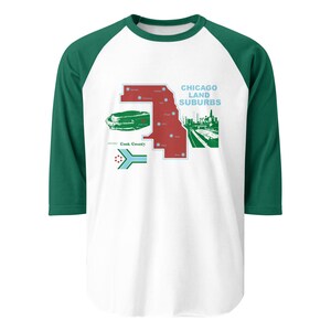 Chicago Suburbs Cook County Map - 3/4 Sleeve Shirt - Chicago Gift ...