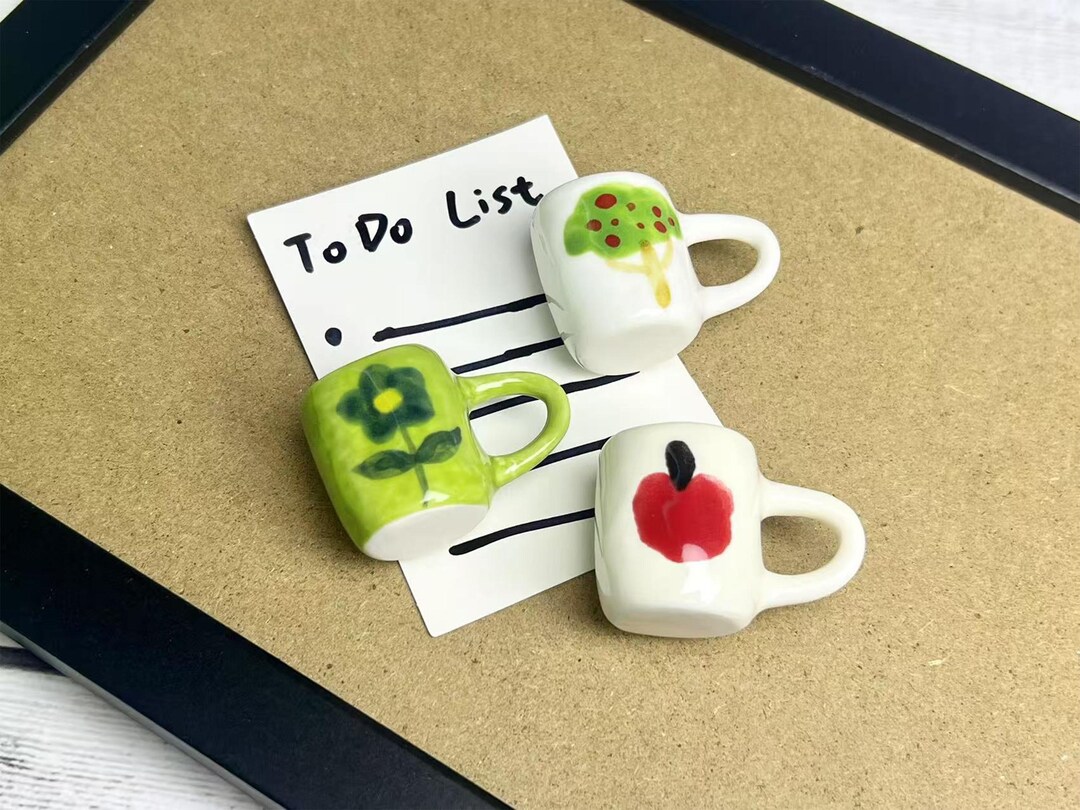 Mini Mug Flower Fridge Magnets Decor Gifts, Handmade Small Ceramic ...