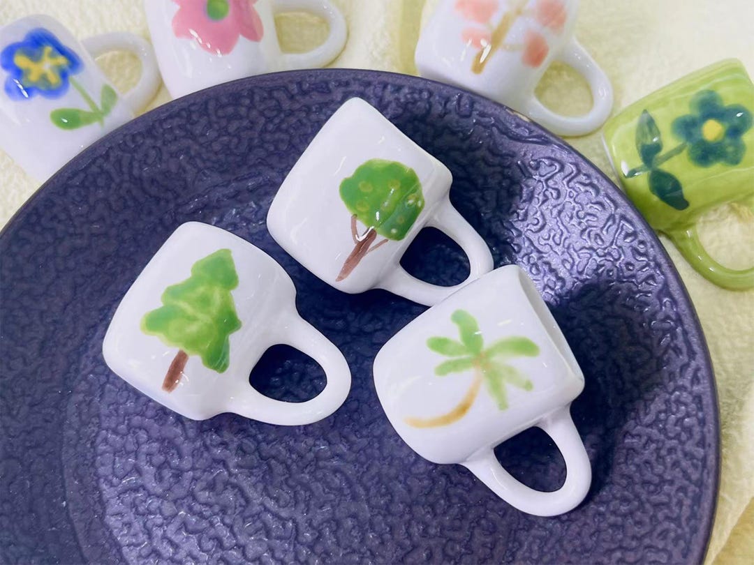 Mini Mug Fridge Magnet Set Decor Gifts, Handmade Small Ceramic Plant ...