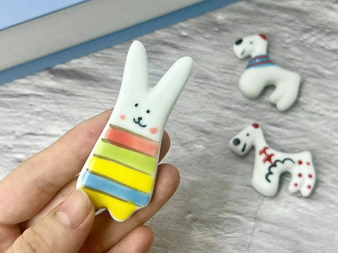 Cute Bunny Ceramic Magnets Christmas Decor Gift, Handmade Small Pottery ...