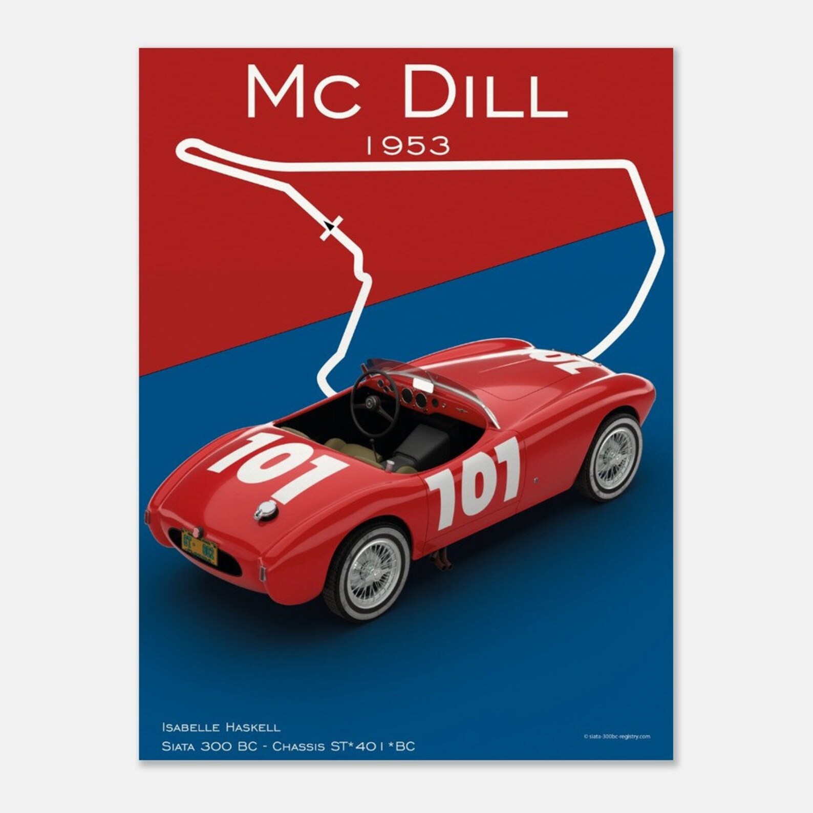 Mc Dill 1953 - Isabelle Haskell - Siata 300 BC Race Poster - Etsy