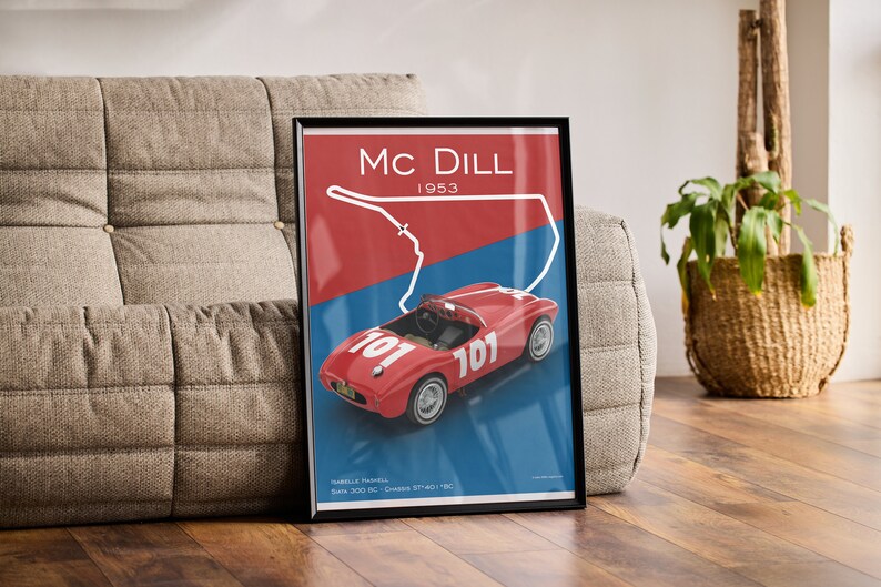 Mc Dill 1953 - Isabelle Haskell - Siata 300 BC Race Poster - Etsy
