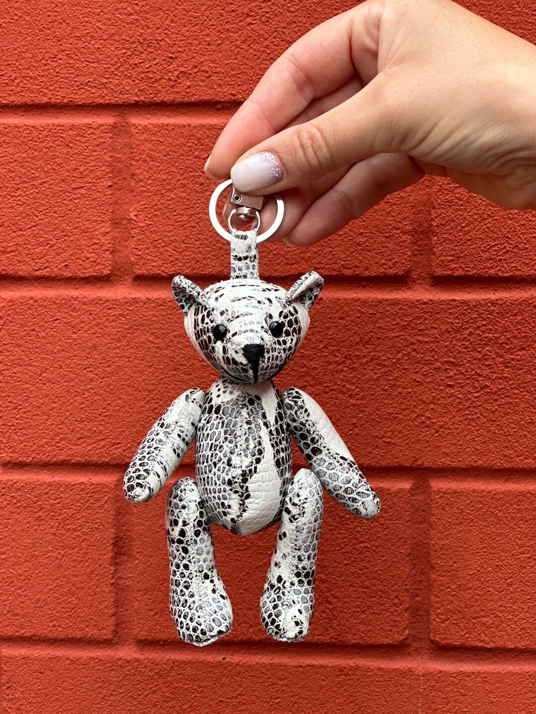 Reptile Pattern Leather Teddy Bear Keychain – Movable Limbs - Etsy