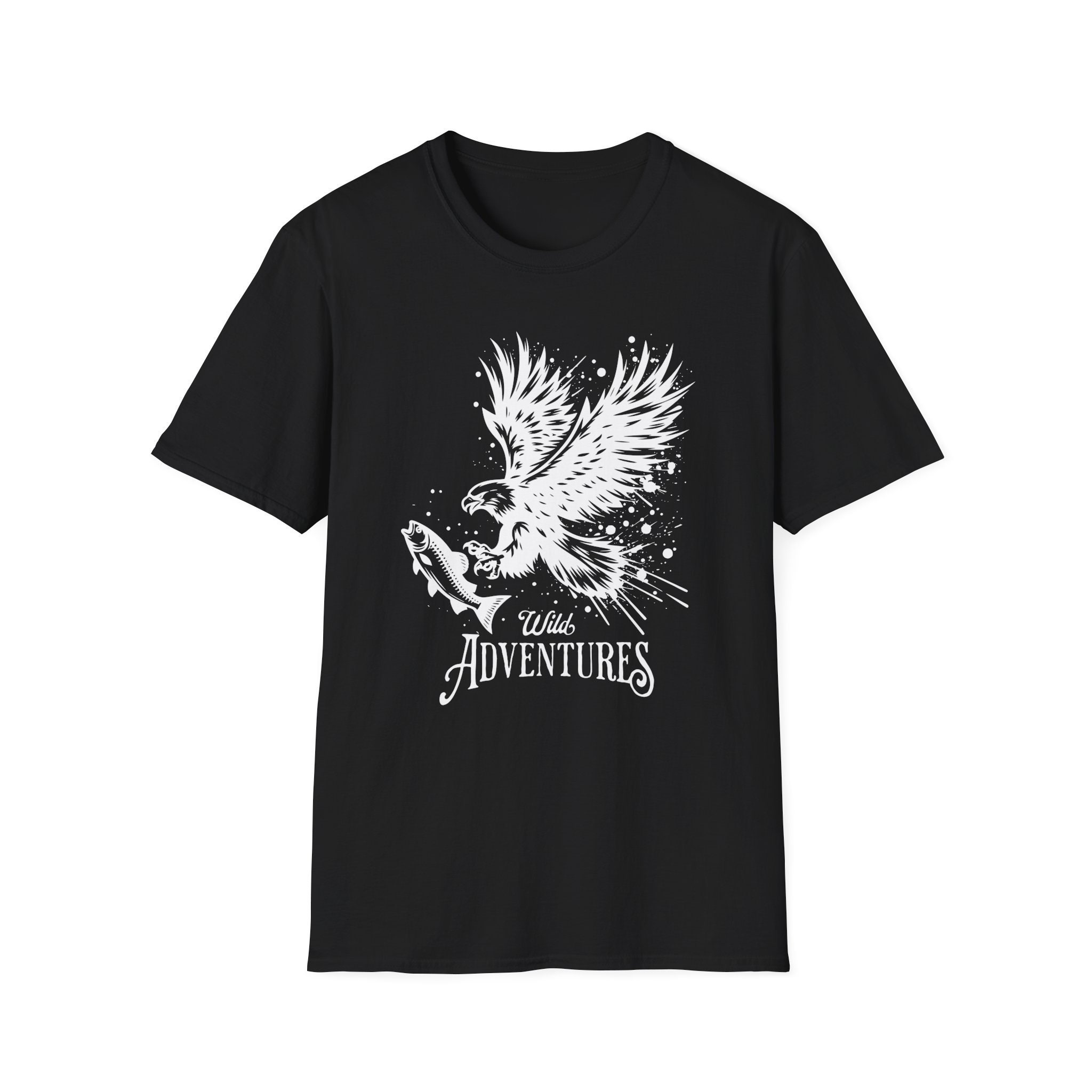 Wild Adventures T-shirt, Eagle, Eagle Hunting Fish, Vintage Text Style ...
