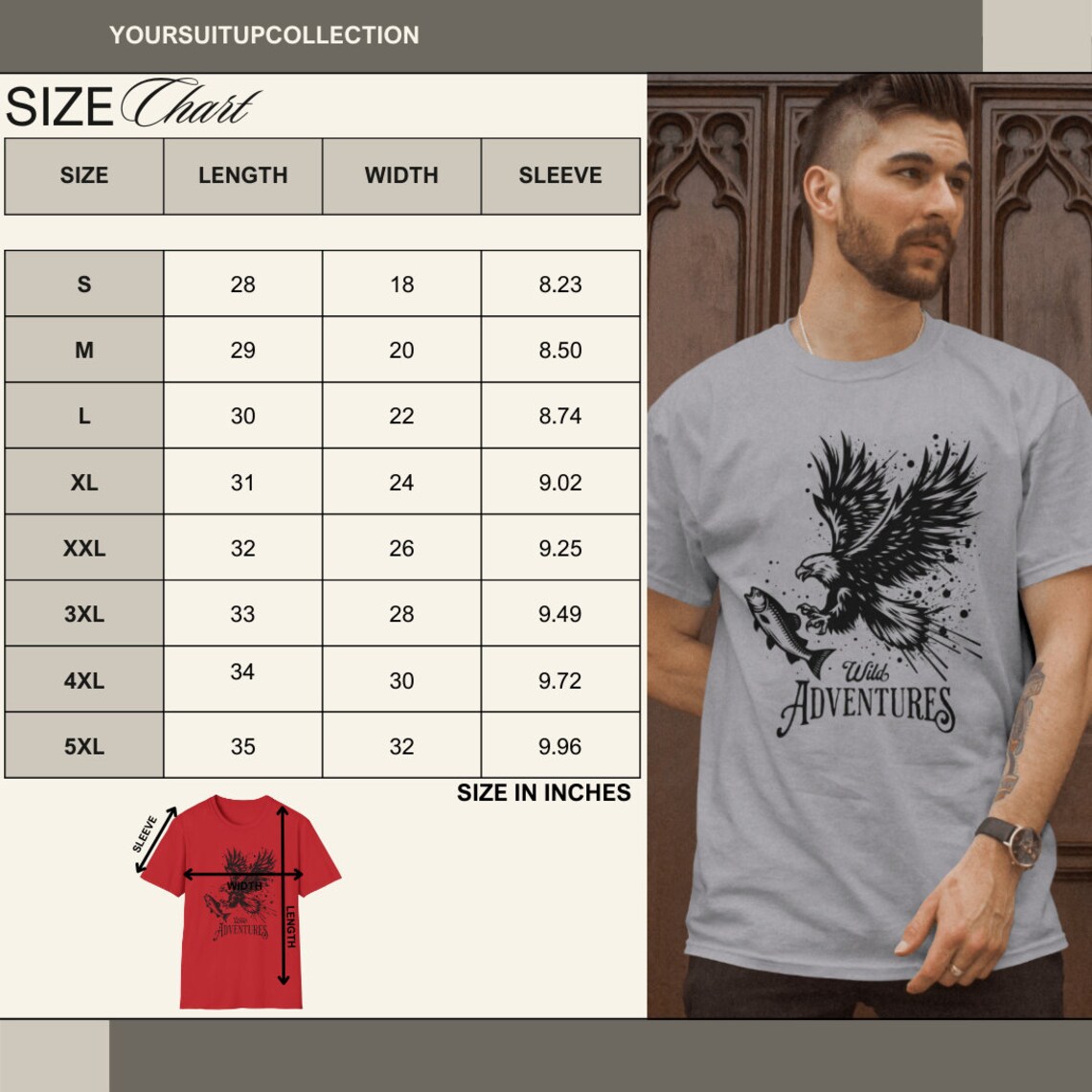 Wild Adventures T-shirt, Eagle, Eagle Hunting Fish, Vintage Text Style ...