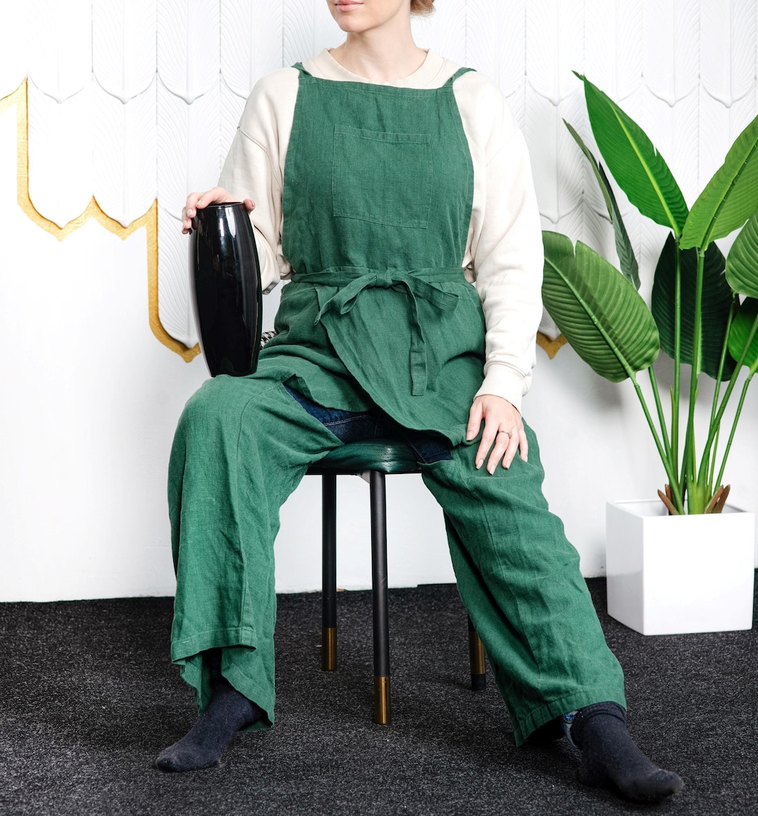 Linen Split Leg Apron for Pottery Apron for Women and Men. Heavy Linen ...
