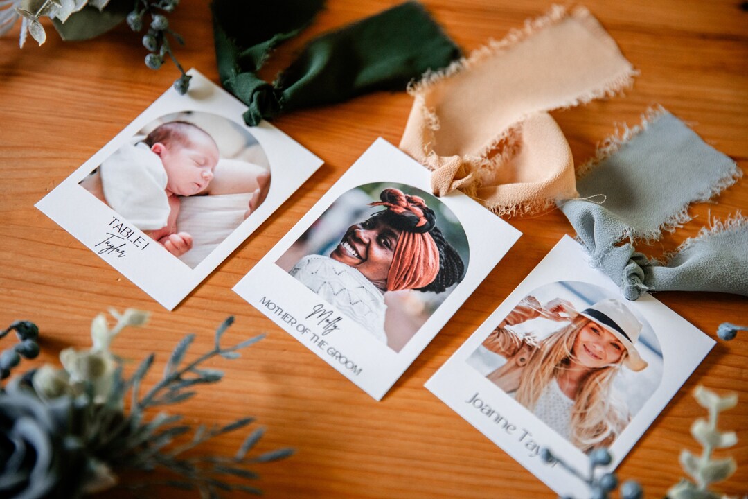 Wedding Place Cards With Photo, Photo Place Cards, Ribbon Place Cards ...