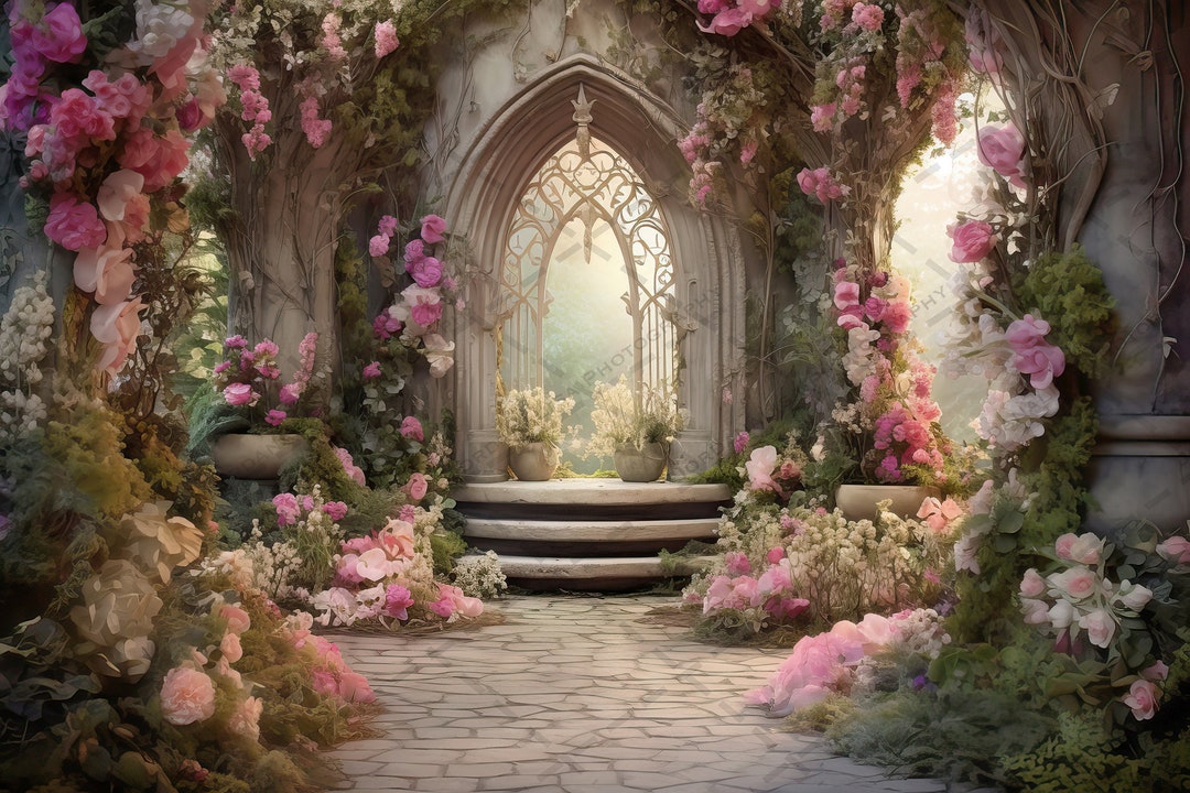 Fine Art Digital Backdrop Pink Castle Solarium Garden Fantasy Maternity ...