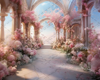 Fine Art Digital Backdrop Pink Castle Solarium Garden Fantasy Maternity ...