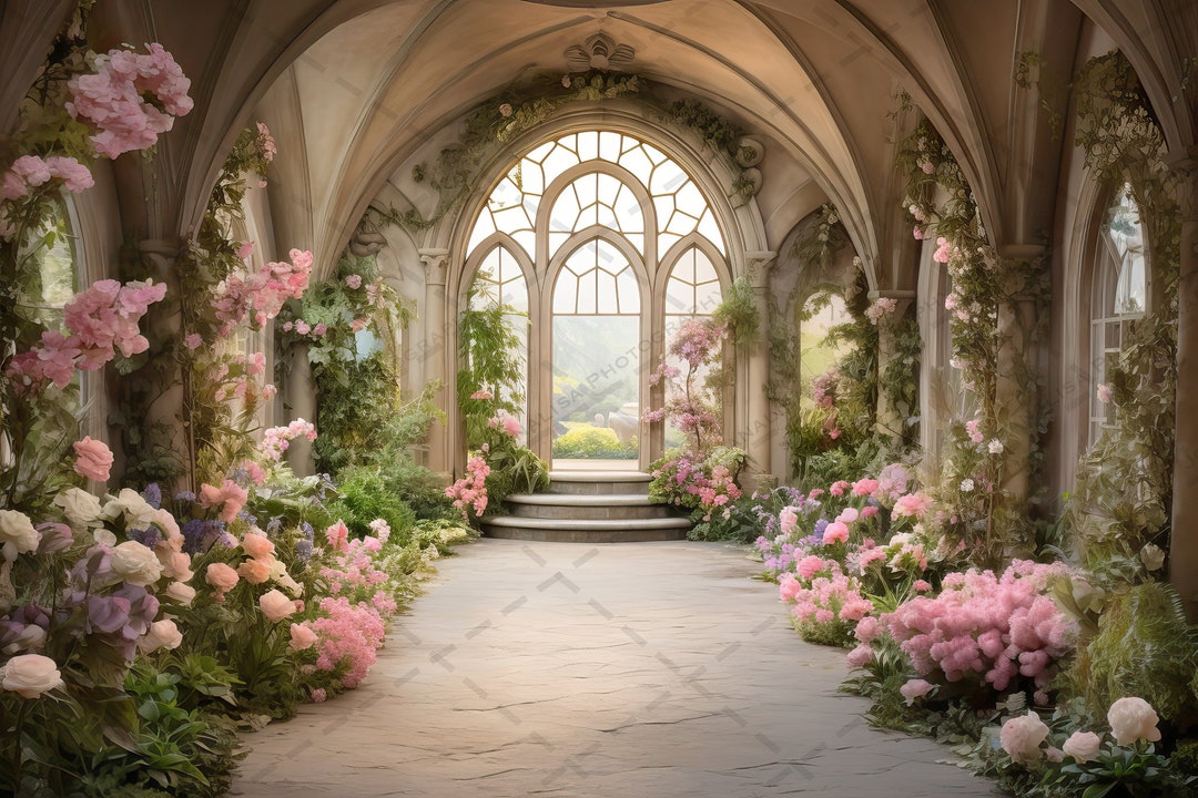 Fine Art Digital Backdrop Pink Castle Solarium Garden Fantasy Maternity ...