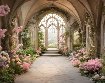 Fine Art Digital Backdrop Pink Castle Ruins Garden Fantasy Maternity ...