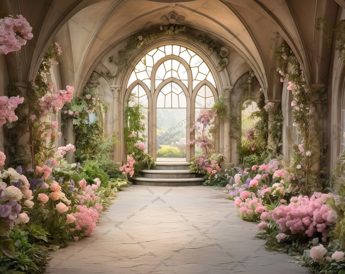Fine Art Digital Backdrop Pink Castle Solarium Garden Fantasy Maternity ...