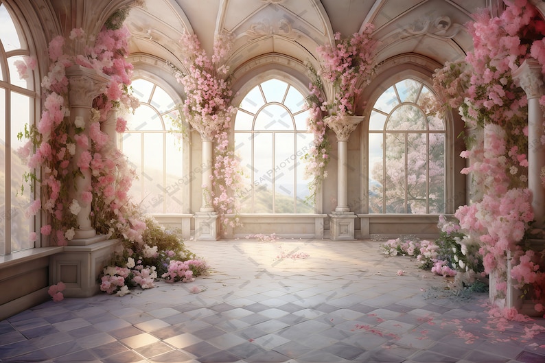 Fine Art Digital Backdrop Pink Castle Solarium Garden Fantasy Maternity ...