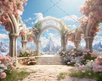 Fine Art Digital Backdrop Pink Castle Solarium Garden Fantasy Maternity ...