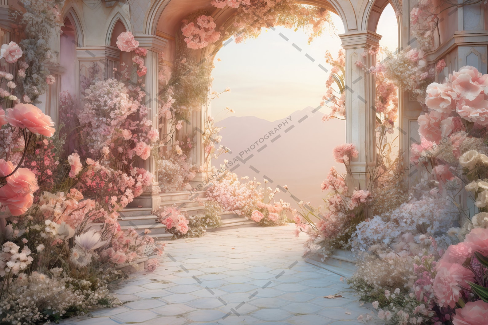 Fine Art Digital Backdrop Pink Castle Ruins Garden Fantasy Maternity ...
