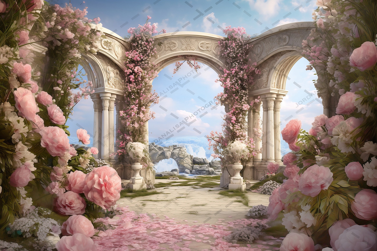 Fine Art Digital Backdrop Pink Castle Ruins Garden Fantasy Maternity ...