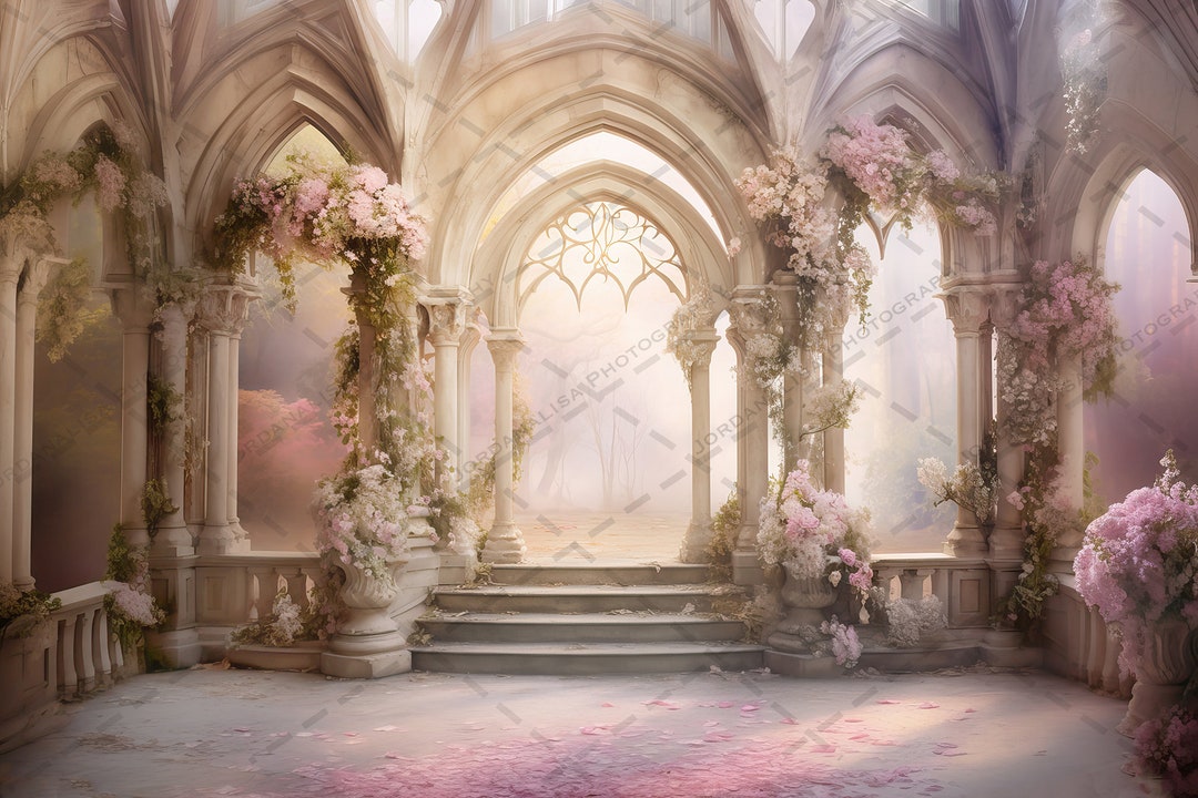 Fine Art Digital Backdrop Pink Castle Ruins Garden Fantasy Maternity ...