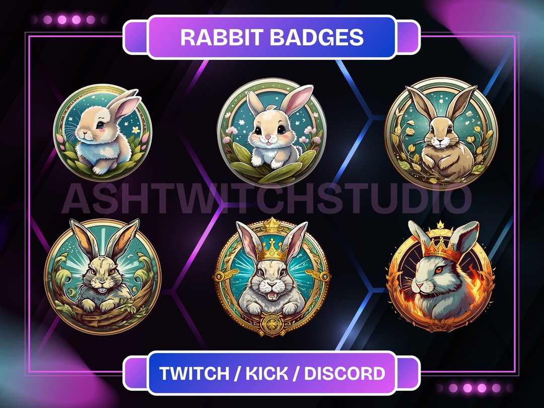 6 Twitch Subscription and Bit Badges Rabbit Instant Download Stylish ...