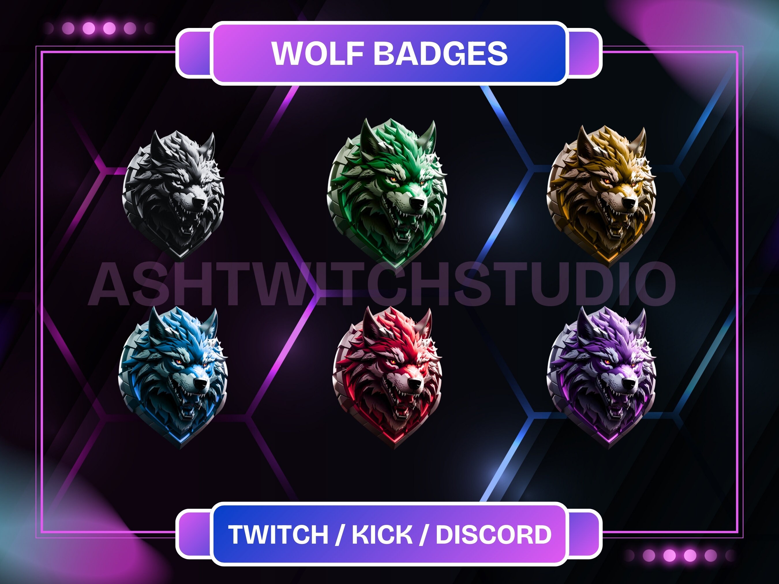 Twitch Badges Featuring Wolf | Animal Sub Badges | Enhance Your Twitch ...