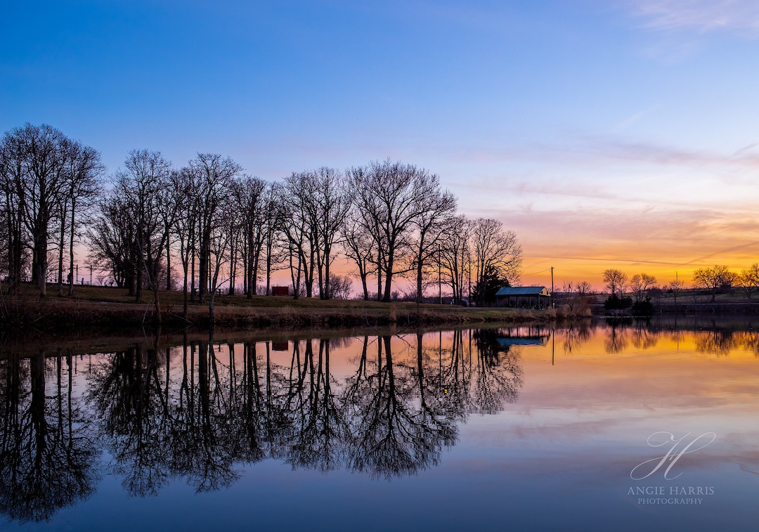 Sunset Photography Print With Tree Reflection in Lake Nature Prints ...