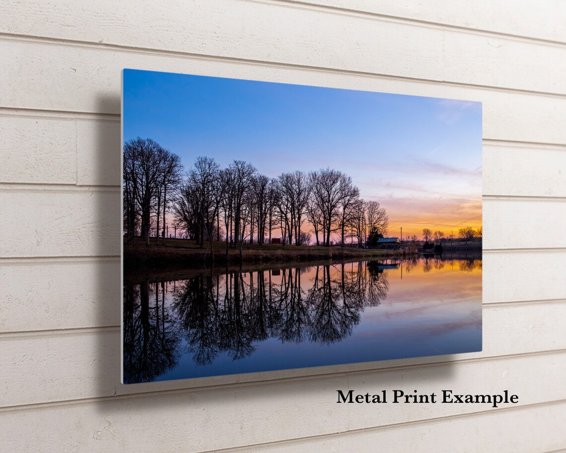 Sunset Photography Print with Tree Reflection in Lake Nature | Etsy