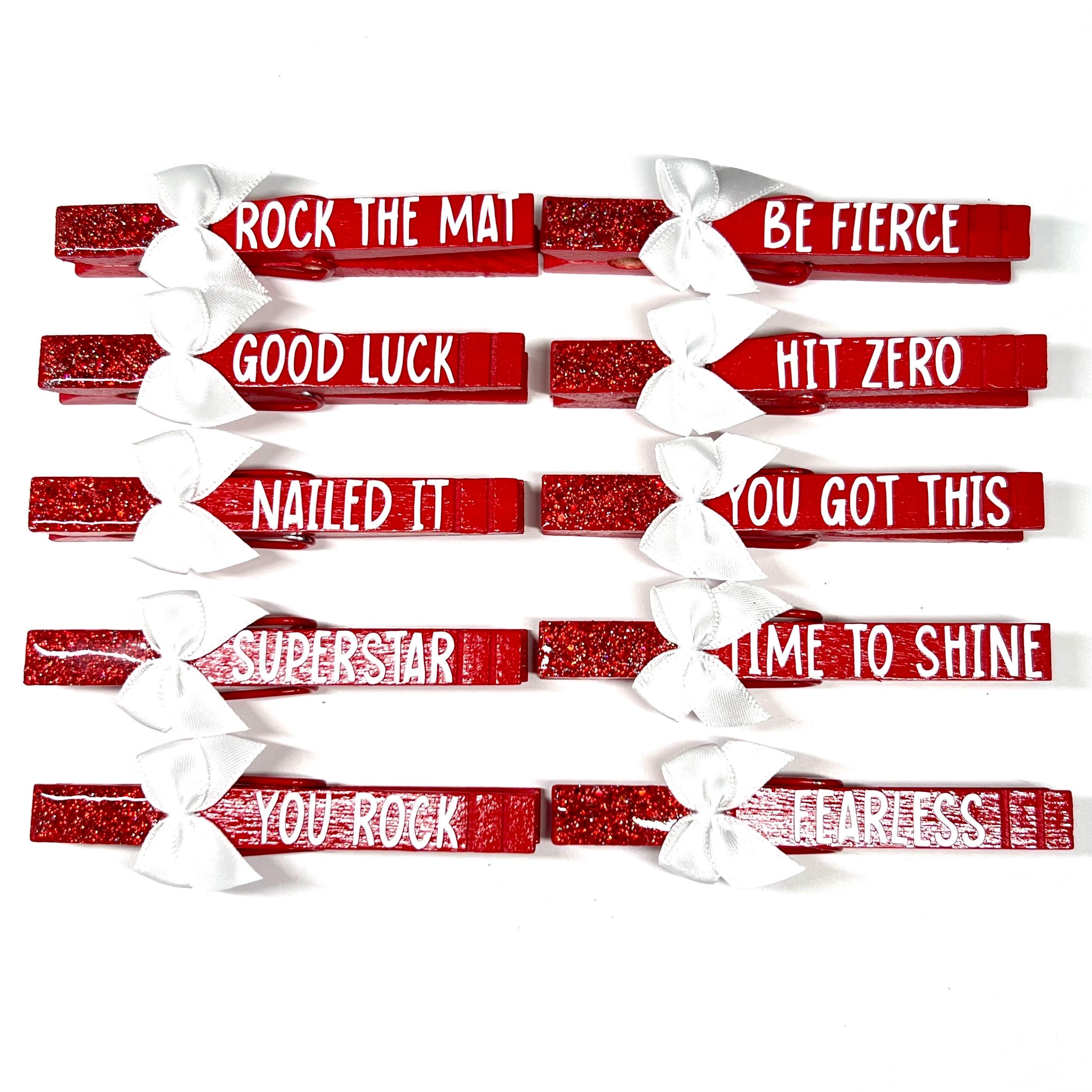 RED CHEER SPIRIT 10 Glitter Cheer Pins, Team Spirit Pins, Good Luck ...