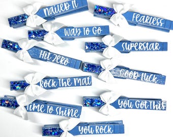 BLUE CONFETTI 10 Glitter Cheer Pins, Team Spirit Pins, Good Luck Cheer ...