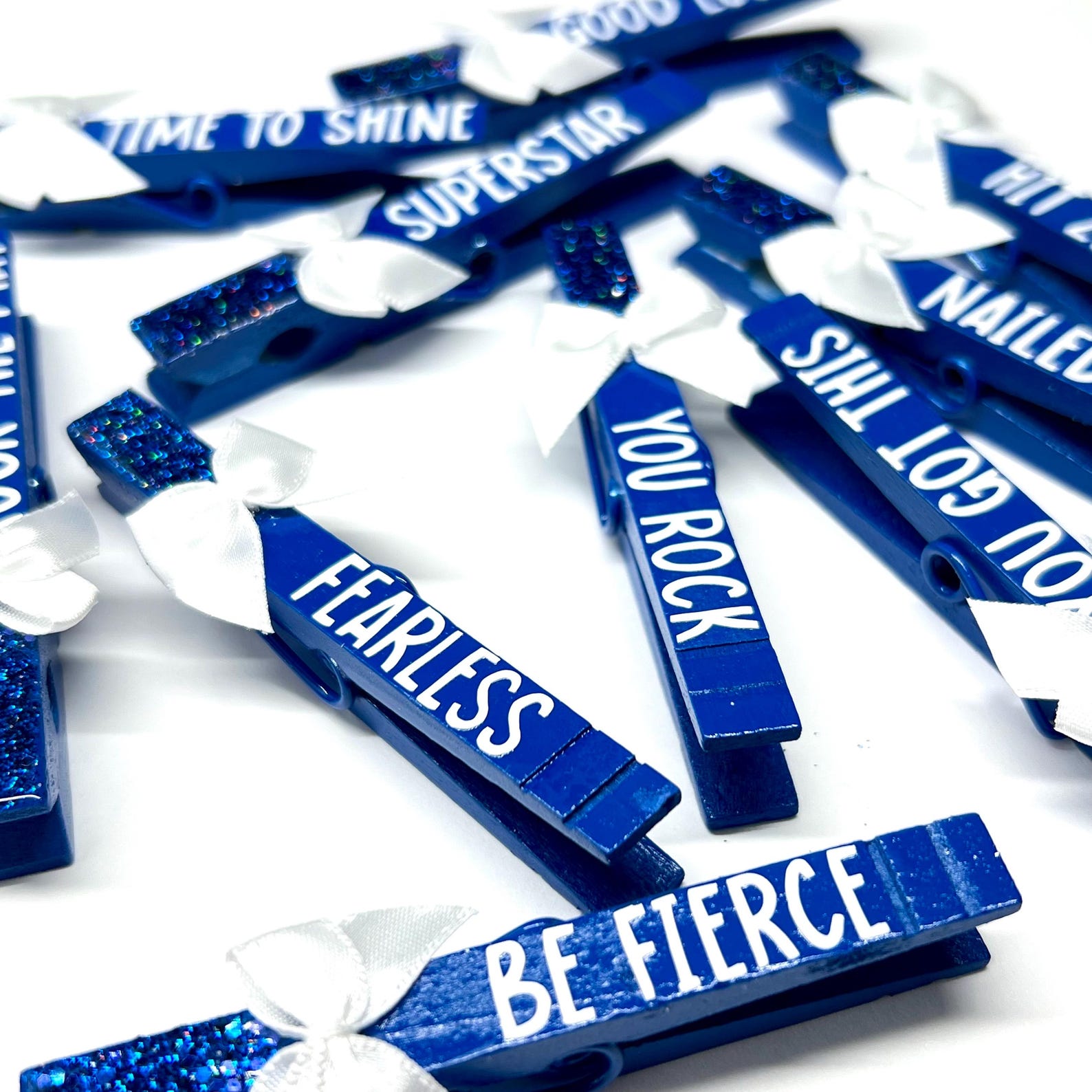 BLUE CHEER SPIRIT 10 Glitter Cheer Pins, Team Spirit Pins, Good Luck Cheer Pin, Cheer ...