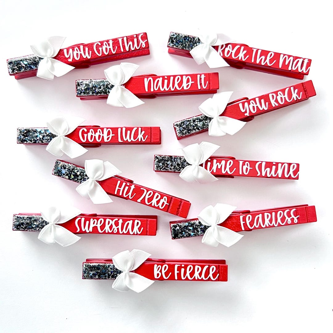 RED CONFETTI 10 Glitter Cheer Pins, Team Spirit Pins, Good Luck Cheer ...