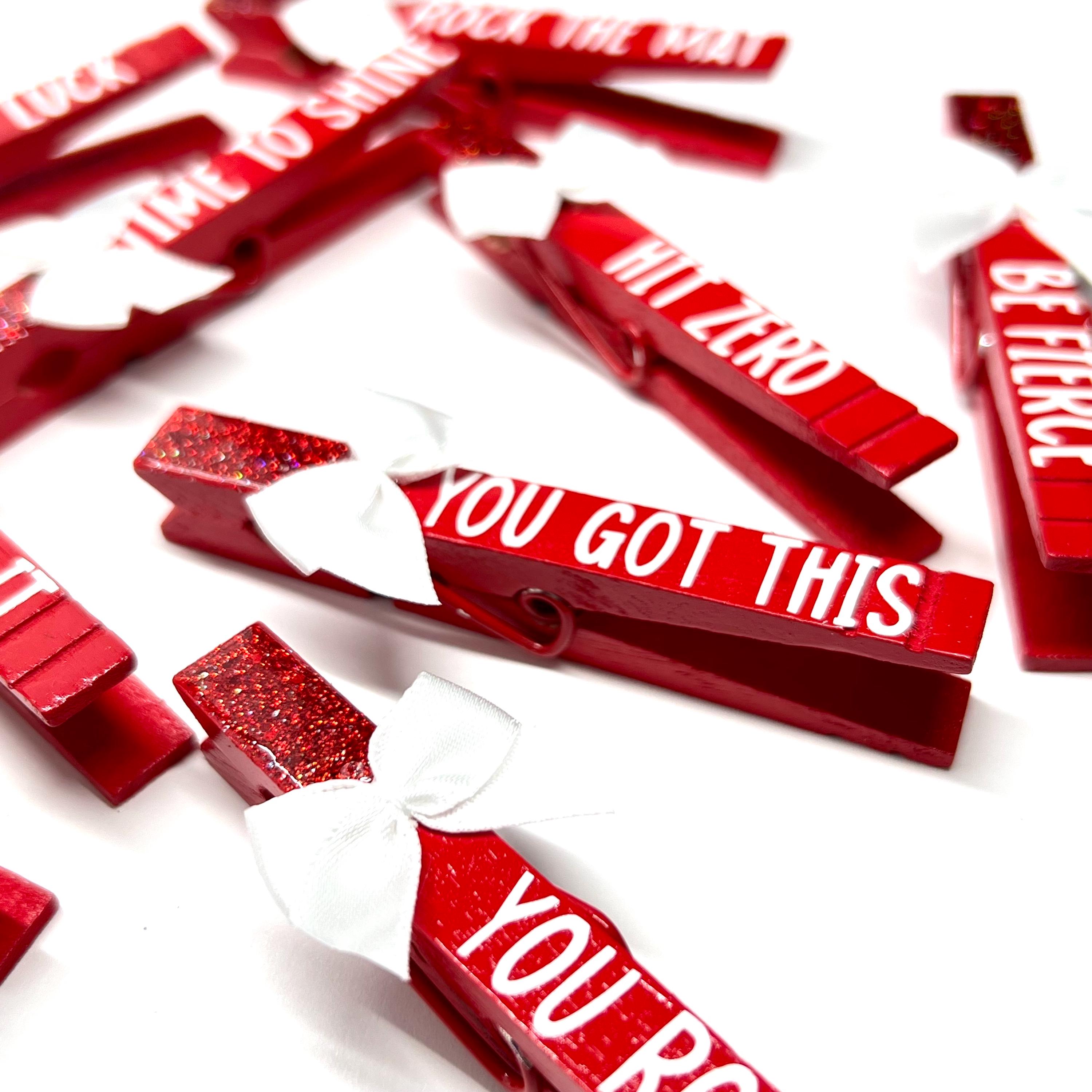 RED CHEER SPIRIT 10 Glitter Cheer Pins, Team Spirit Pins, Good Luck ...