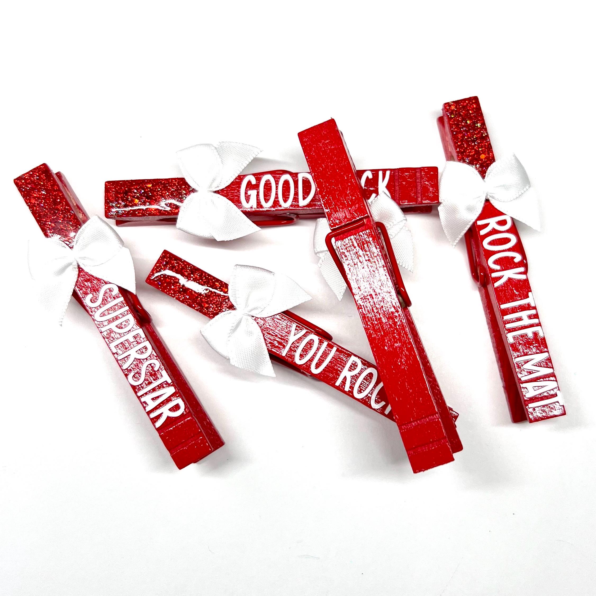 RED CHEER SPIRIT 10 Glitter Cheer Pins, Team Spirit Pins, Good Luck ...
