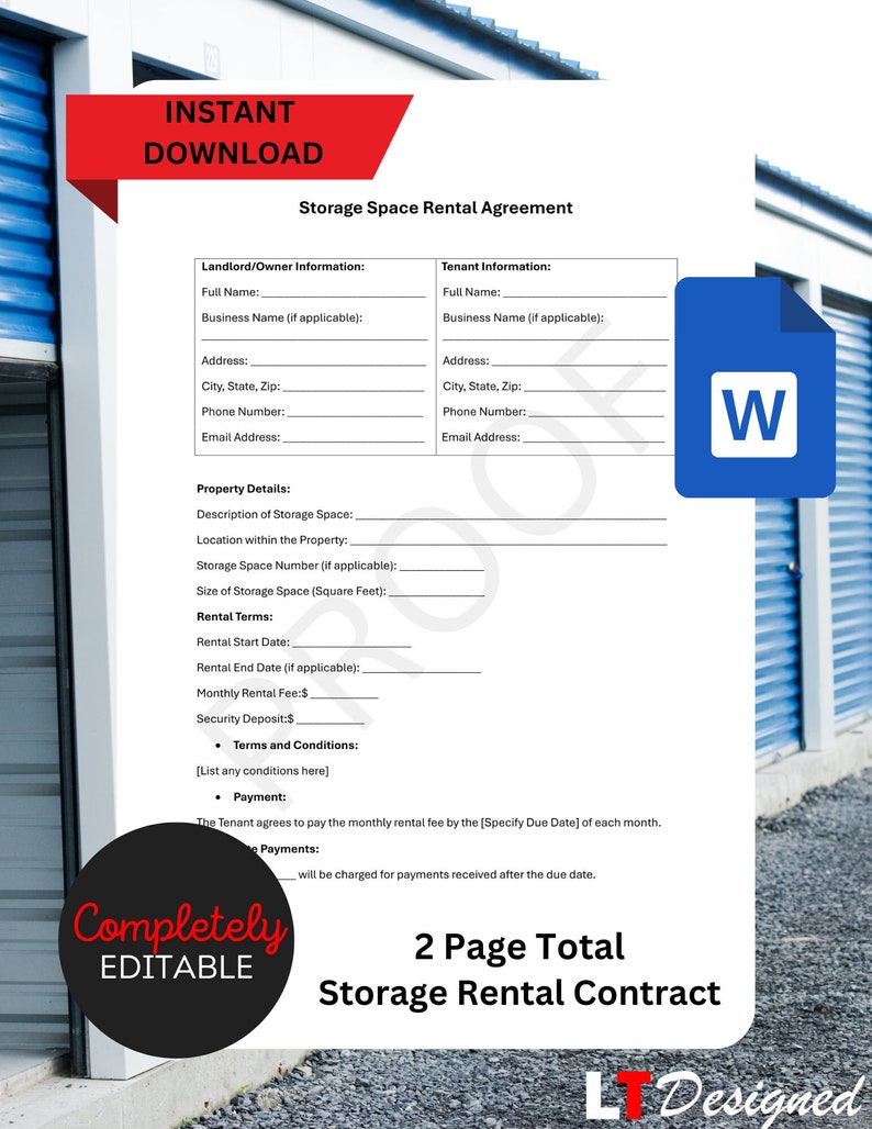 Storage Space Rental Agreement, Storage Space Rental Agreement Template ...