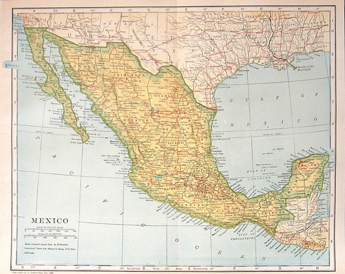 Mexico Map 1925 Map of Mexico Vinatge From World Atlas - Etsy