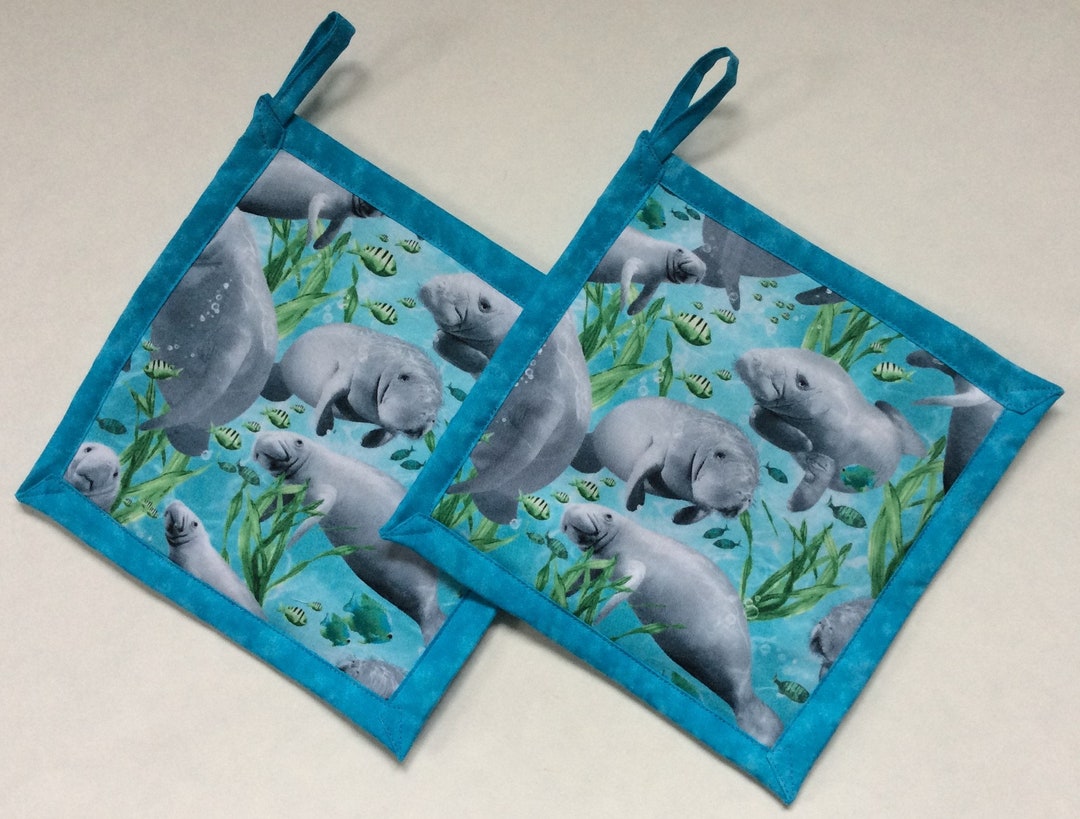 Manatee Sea Potholders, Manatee Holders, Manatee Kitchen Decor, Beach ...