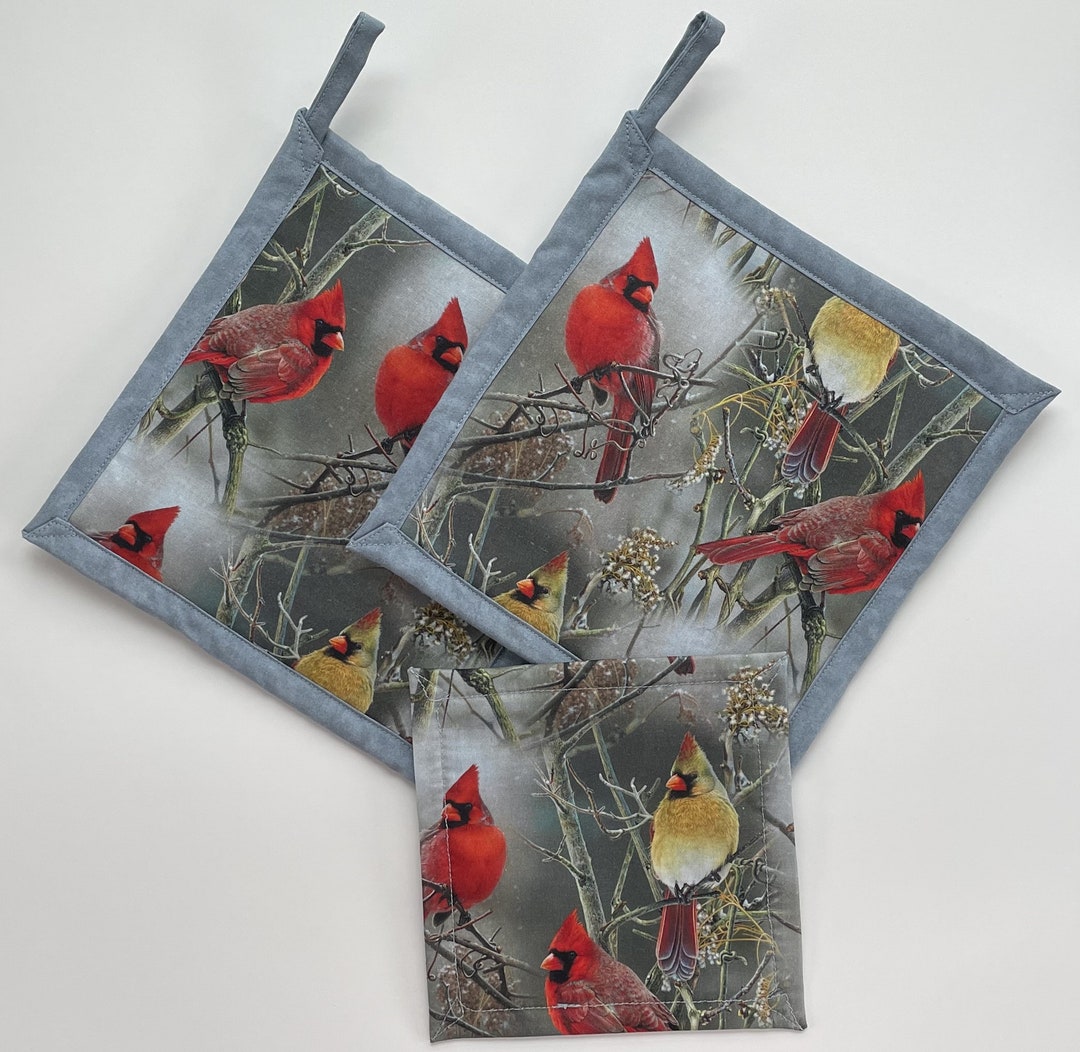 Cardinal Gray Potholders, Cardinal Theme Kitchen, Cardinal Jar Opener ...