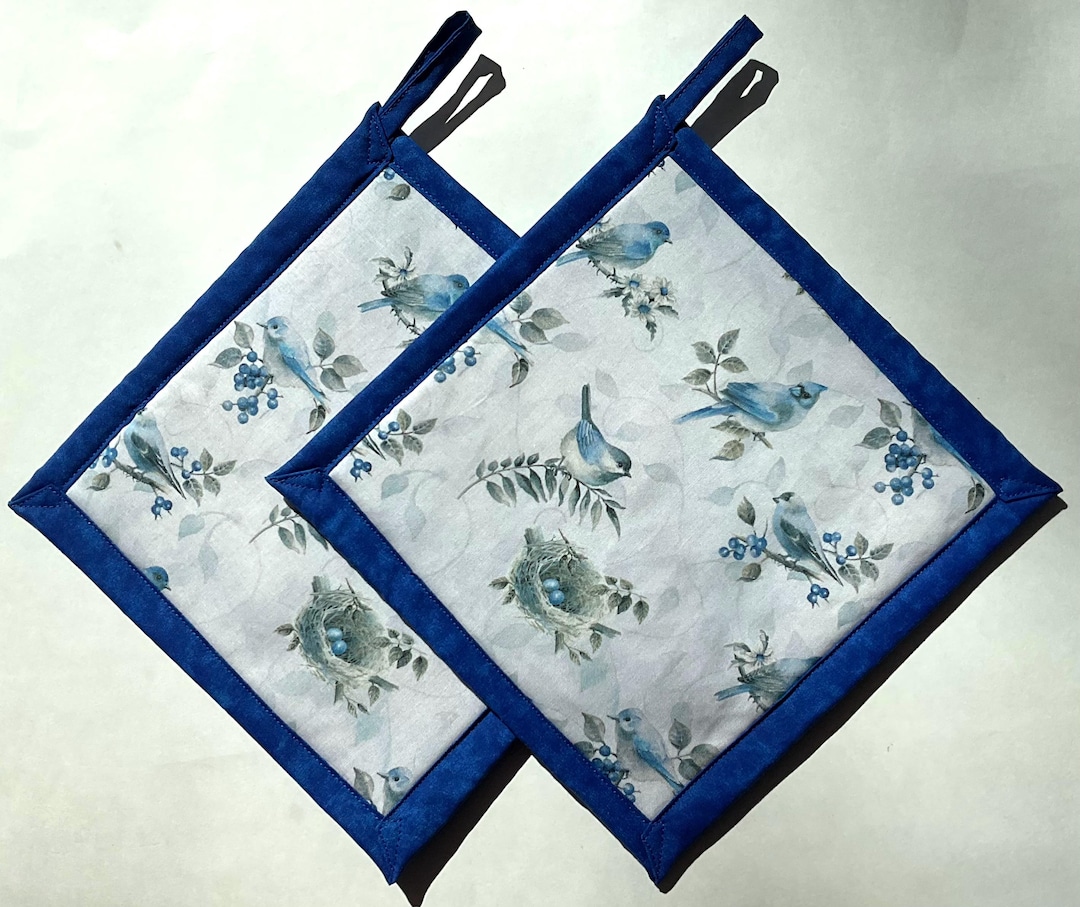 Bluebird, Blue Bird Potholders, Blue Potholders, Avian Blue Pot Holders ...