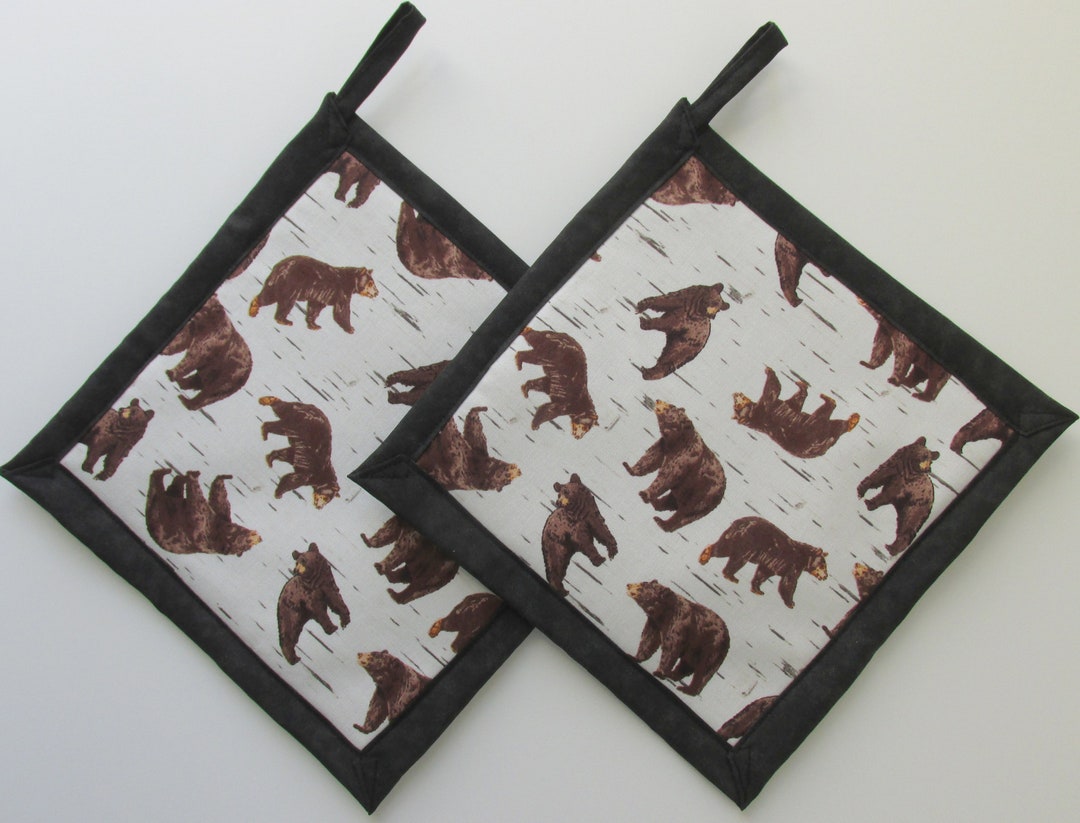Black Bears on Birch Potholders, Bear Theme Kitchen, Bear Pot Holders ...