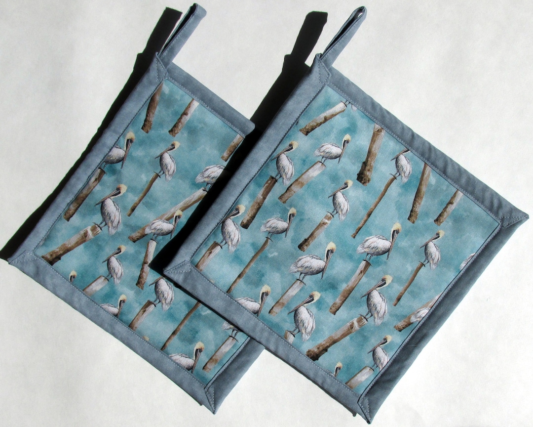 Pelican Potholders, Pelocan Holders, Beach Kitchen Decor, Pelican Hot ...