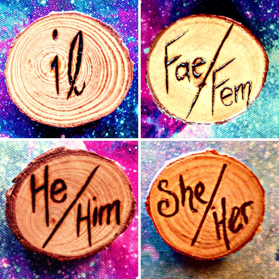 Simple Wooden Pronoun Pins, Pronoun Badge, He/him, She/her, They/them ...