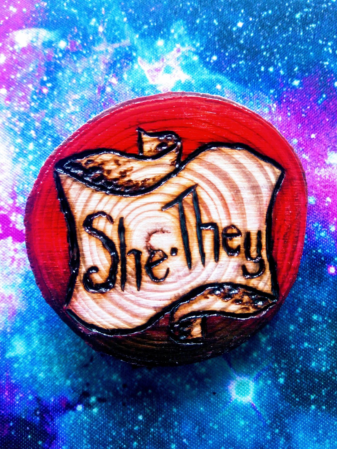 Custom Wooden Pronoun Pin: Pyrographed Watercolor Badge - Etsy
